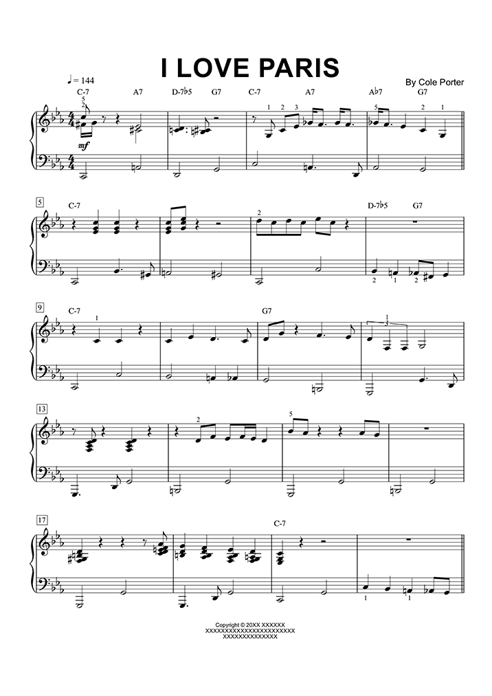 我爱巴黎 中级 钢琴独奏 科尔波特 钢琴 Sheet Music