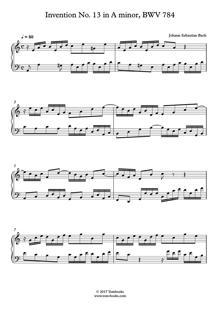 Invention n° 13 en la mineur, BWV 784 (Bach) - Partition Piano Invention n° 13 en la mineur, BWV 784 (Bach) - Partition Piano