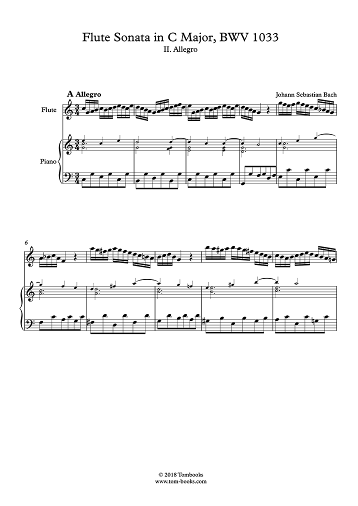 Flute Sonata in C Major, BWV 1033 – II. Allegro (Bach) - Flute Sheet Music Flute Sonata in C Major, BWV 1033 – II. Allegro (Bach) - Flute Sheet Music