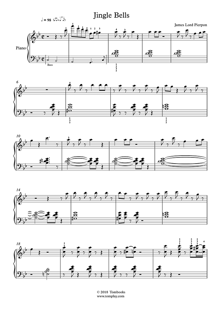 Jingle Bells Jazzy Intermediate Advanced Level 피에르퐁 피아노 악보