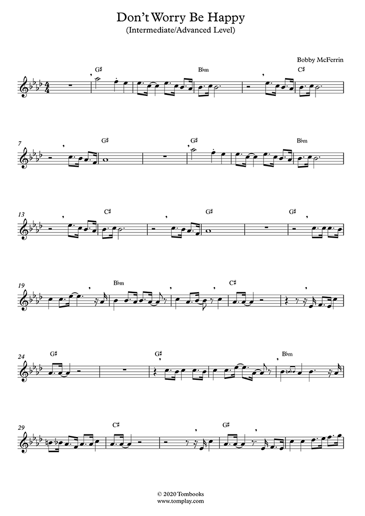 Don't Worry Be Happy (Intermediate/Advanced Level, Alto Sax) (Bobby ...