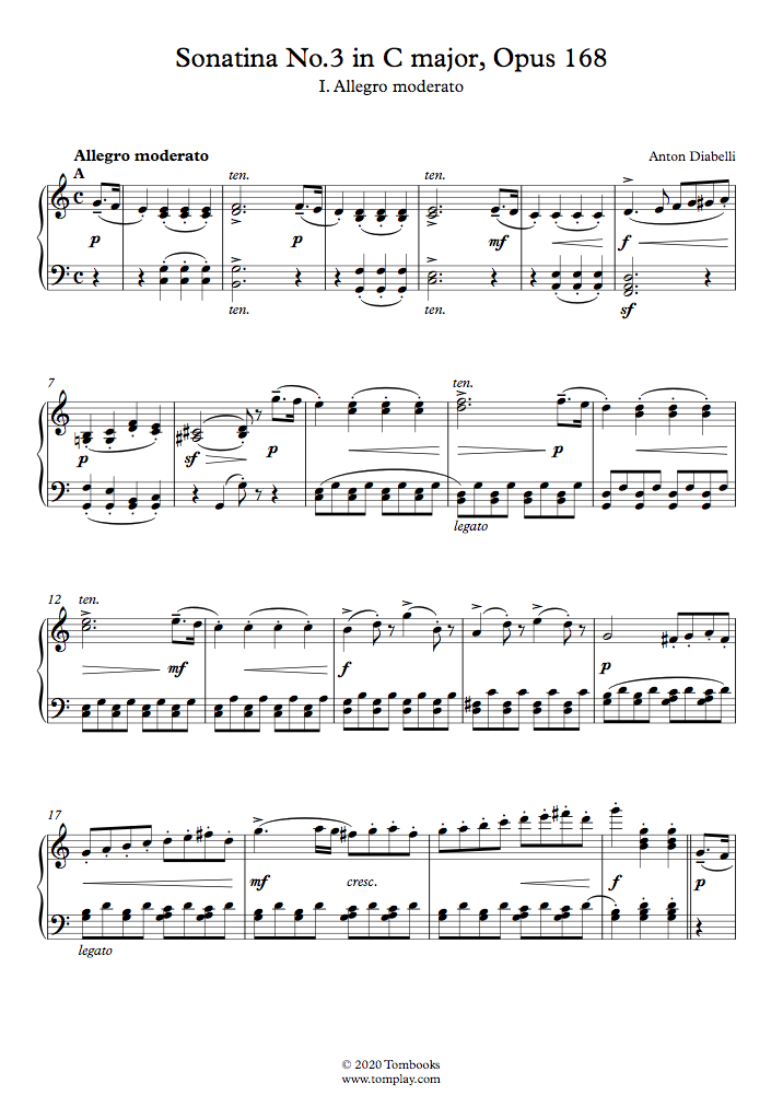 Sonatina No. 3 in C Major, Opus 168 – I. Allegro moderato (디아벨리) - 피아노 악보 Sonatina No. 3 in C Major, Opus 168 – I. Allegro moderato (디아벨리) - 피아노 악보