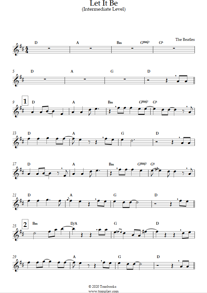 Let it Be (niveau intermédiaire, sax ténor) (The Beatles) - Partition ...