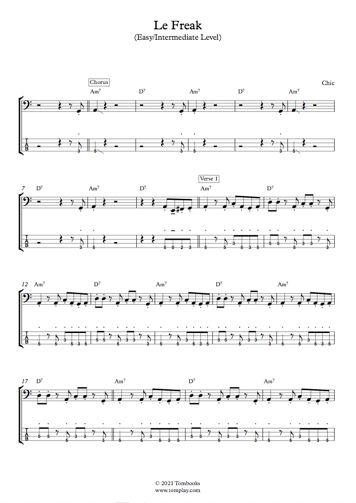 Le Freak Niveau Facileintermédiaire Chic Tablature Basse