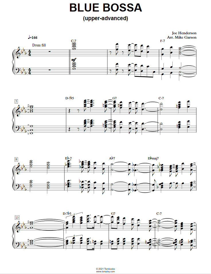 Free sheet music : Harris, Gene - Blue Bossa (Piano solo)