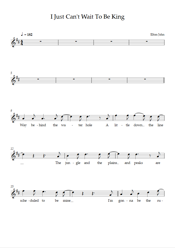 The Lion King - I Just Can't Wait to Be King (Elton John) - Partitura Vocal
