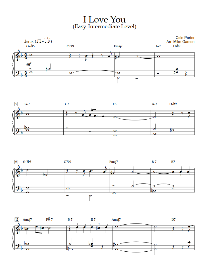 I Love You Easy Intermediate Level With Orchestra 콜 포터 피아노 악보