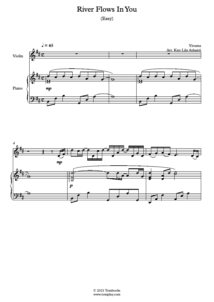 Partition Violon River Flows In You Niveau Facile Yiruma