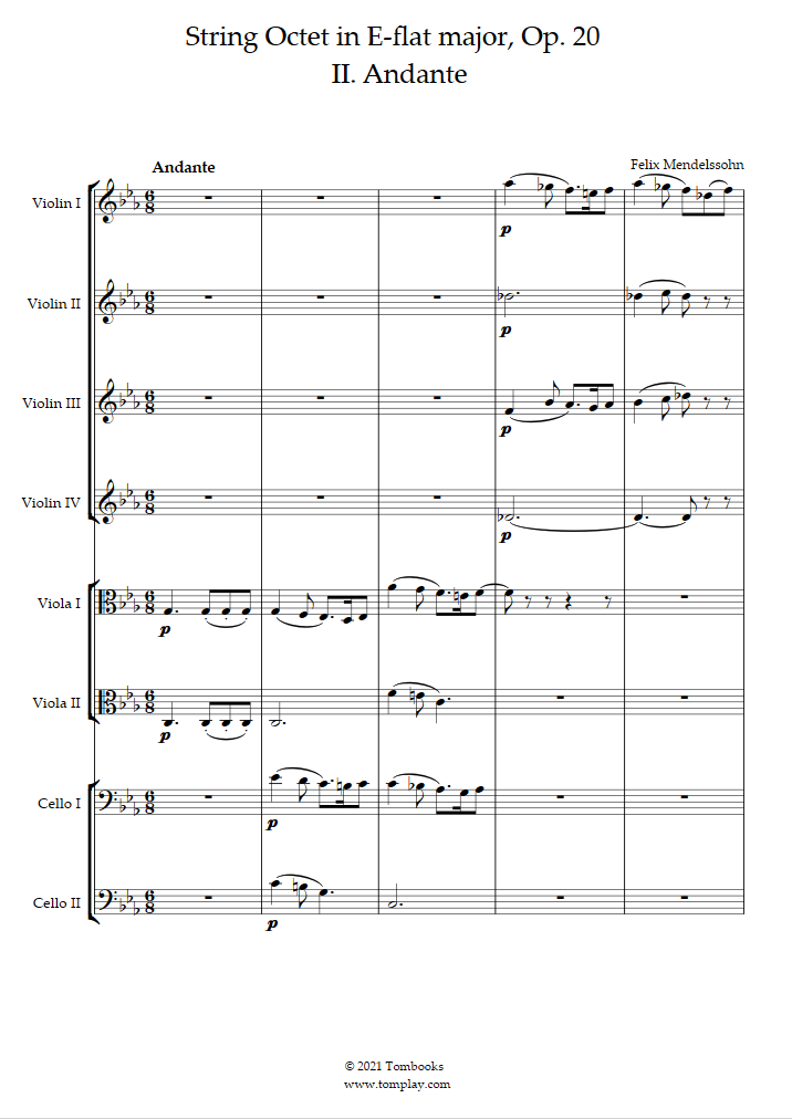 String Octet in E-flat major, Op. 20 – II. Andante (Violin) (멘델스존) - 바이올린 악보
