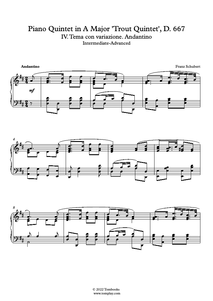 Piano Quintet in A Major 'Trout Quintet', D. 667 - IV. Tema con ... Piano Quintet in A Major 'Trout Quintet', D. 667 - IV. Tema con ...